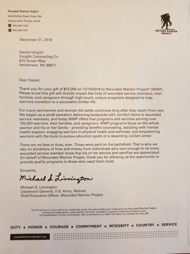 Proud to Help our Wounded Warriors! - Vergith Contracting